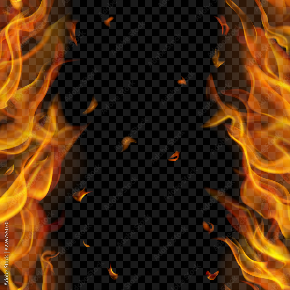 Translucent fire flame with vertical seamless repeat on two sides, left ...