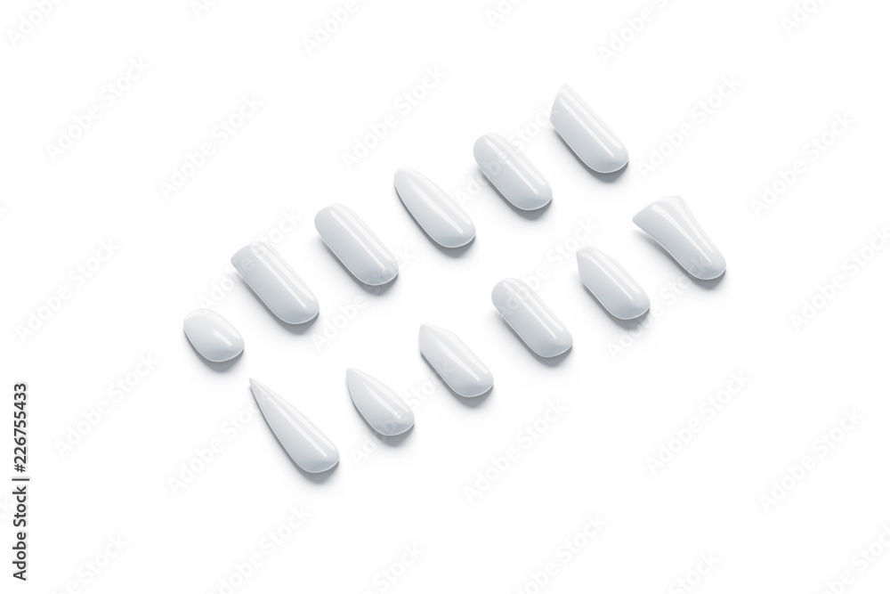 Blank white fake nails shape type mockup set, isolated, 3d rendering ...