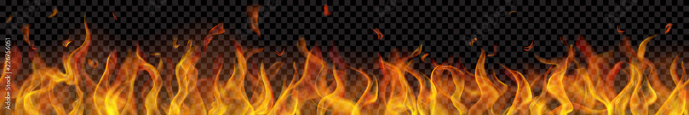 Translucent long fire flame with horizontal seamless repeat on ...