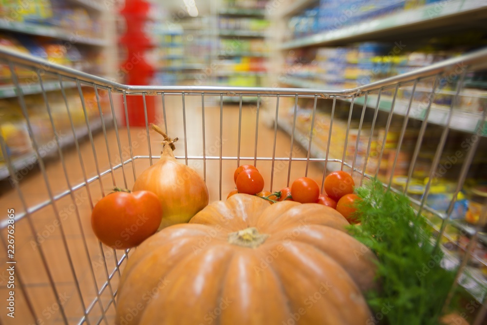 Inside View of Shopping Cart Full of Groceries with Motion Blur Stock ...