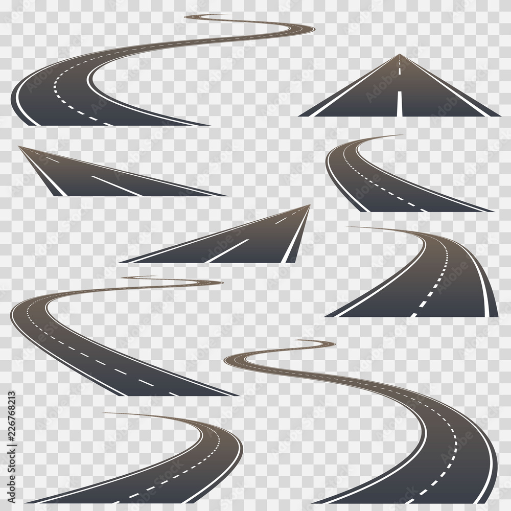 Road set collection on a transparent background. Vector illustration ...