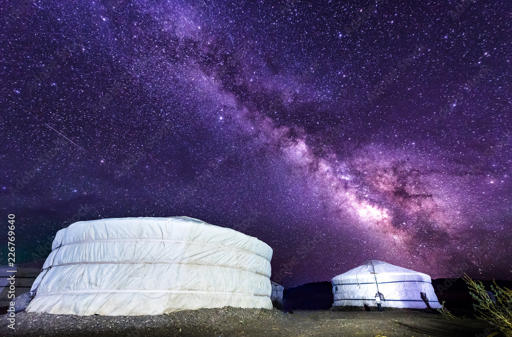 Milky Way Over Ger Camp In Mongolia Gobi Desert Millions Of Stars In