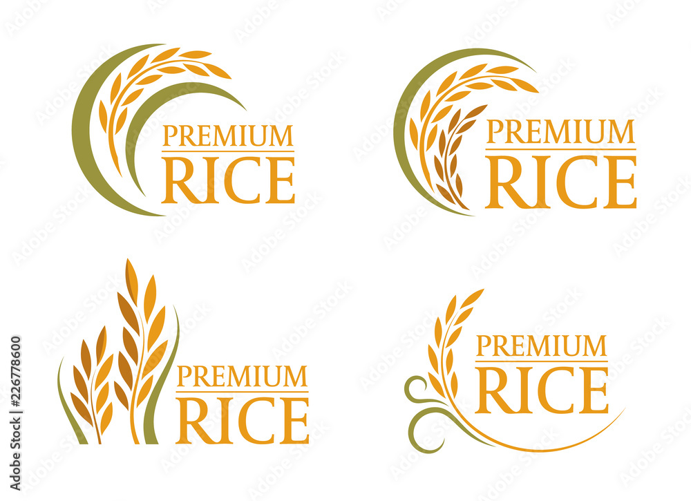 yellow and green paddy premium rice logo sign 4 style vector design ...