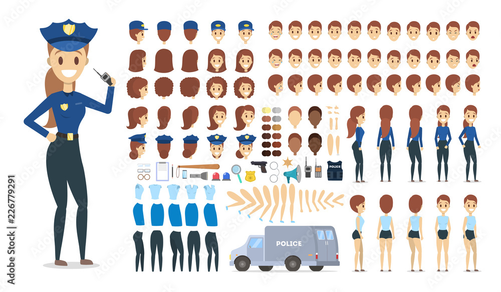 Police officer character set for the animation Stock Vector | Adobe Stock