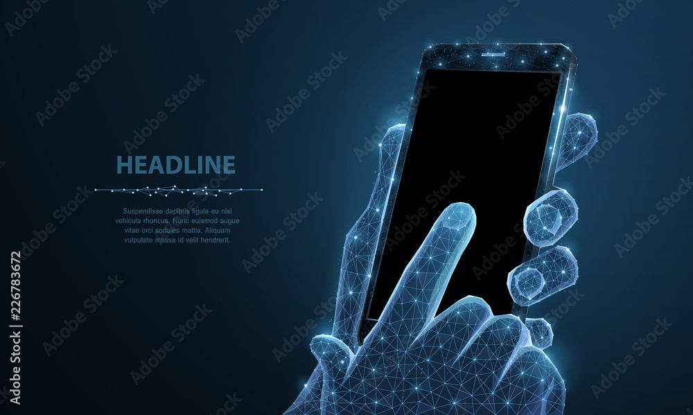 Stockvector Mobile phone. Abstract polygonal wireframe closeup mobile ...