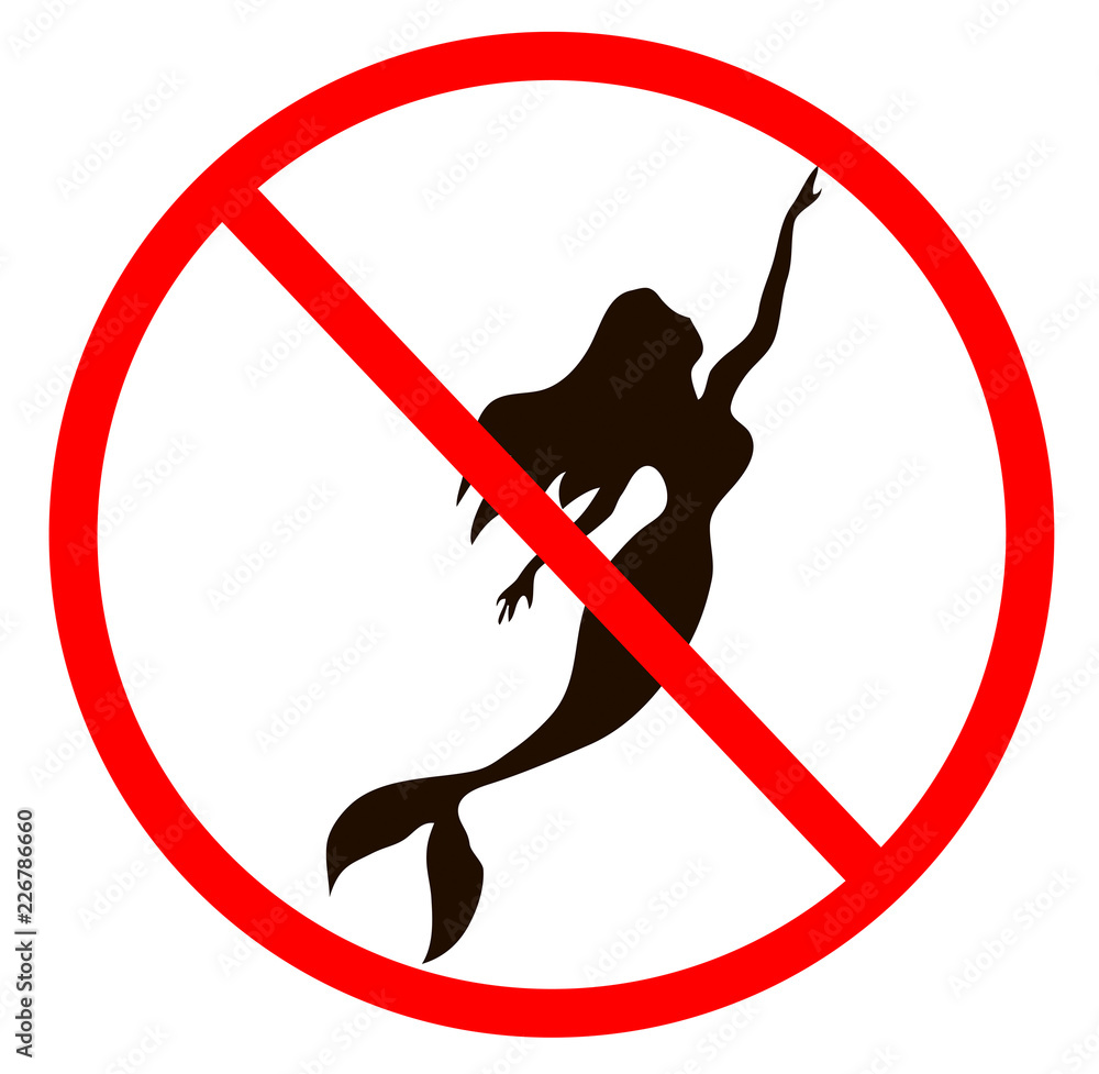 No sighn Girl mermaid silhouette with shadow and a tail in black sea ...