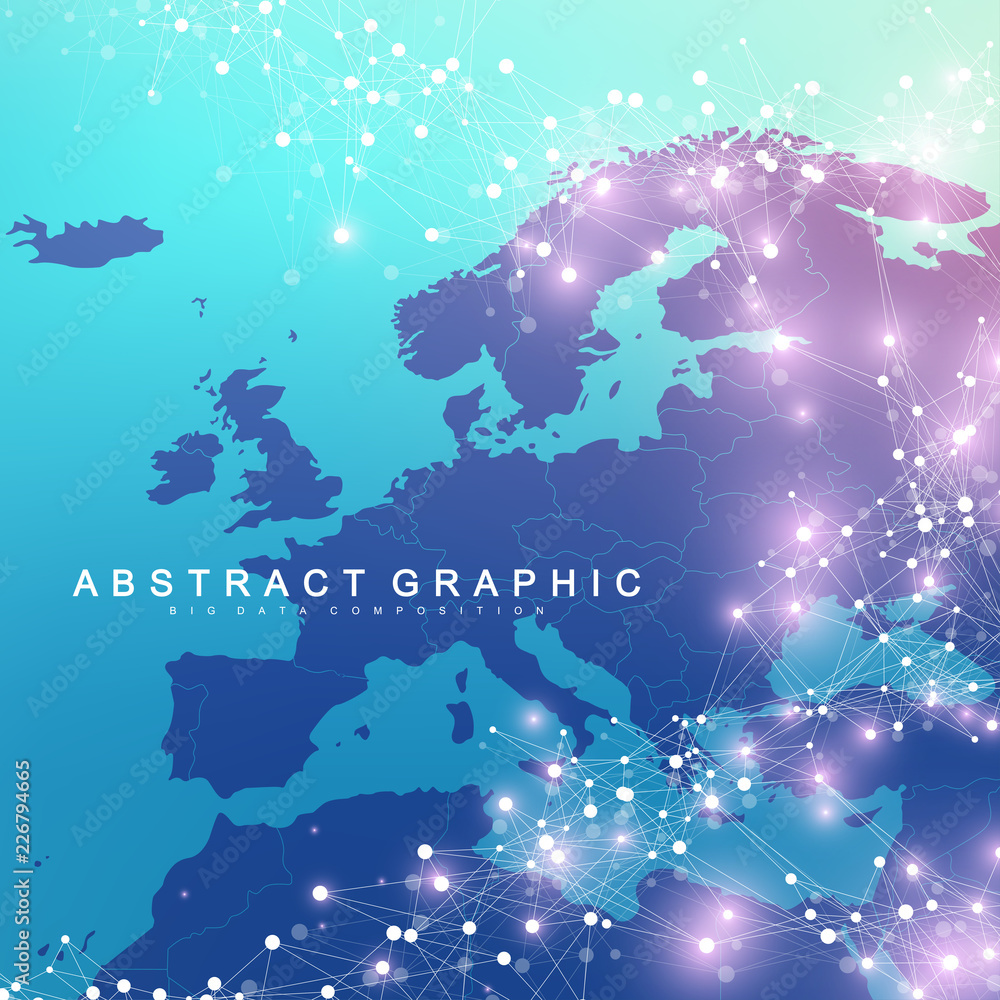 Geometric graphic background communication with Europe Map. Big data ...