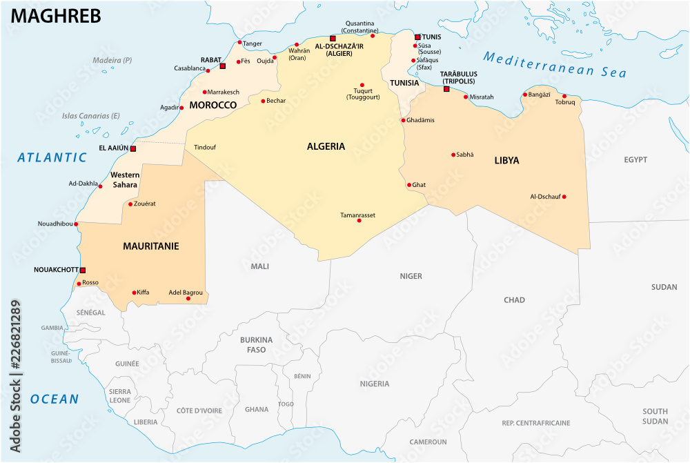 administrative and political vector map of the Maghreb states Stock ...