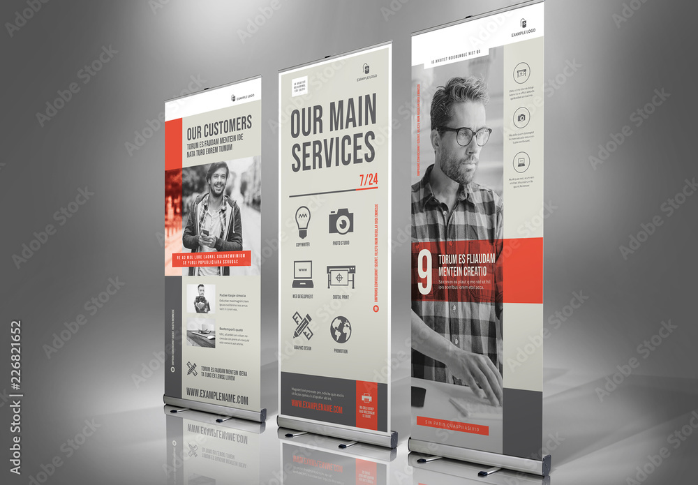 Gray and White Banner Advertisement Layout with Red Accents Stock ...