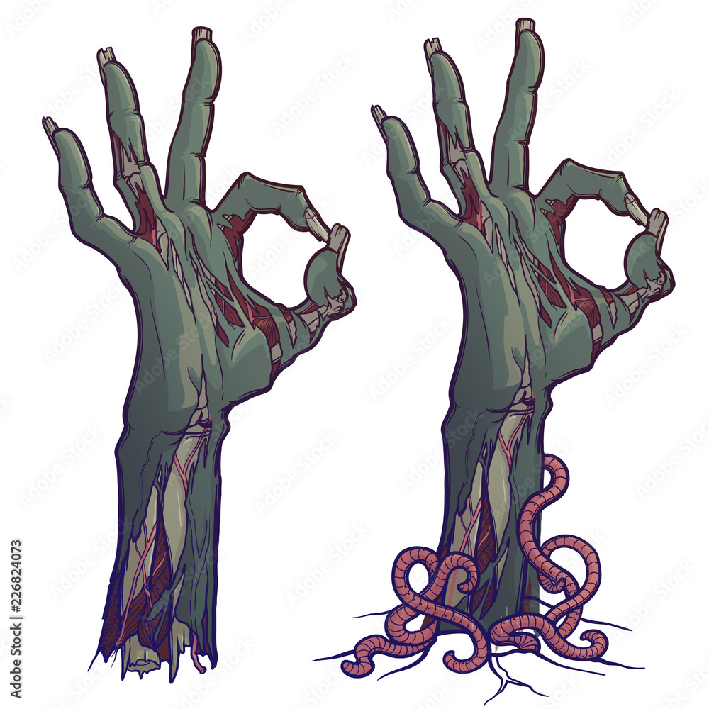 Zombie body language. OK Sign. lifelike depiction of the rotting flash ...