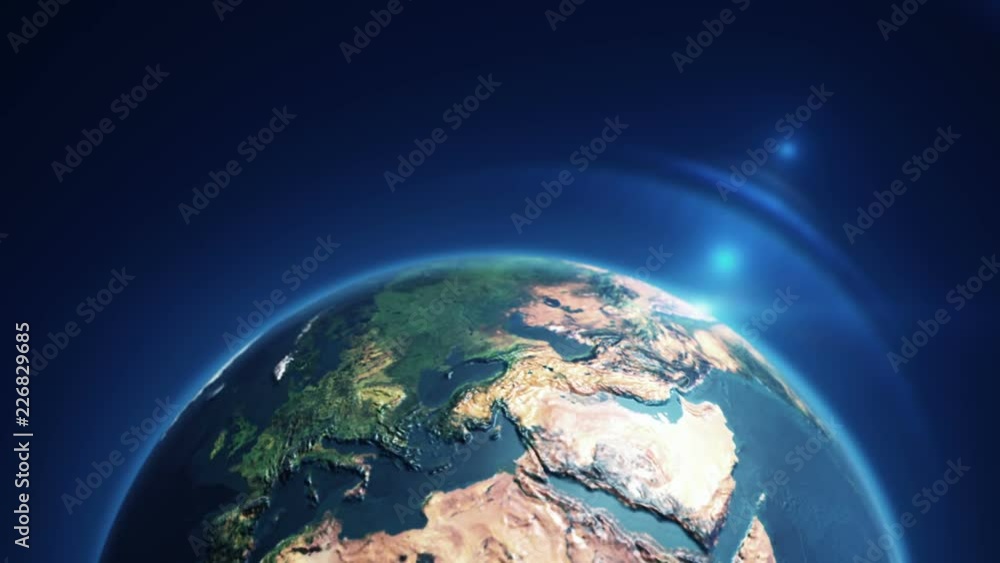 Animation of rotating Earth globe with view from cosmos. Realistic ...