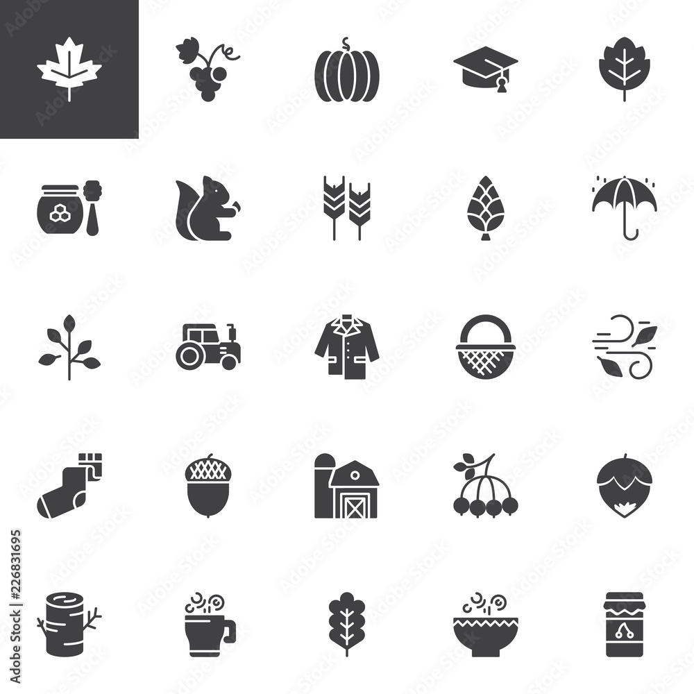 Autumn Elements vector icons set, modern solid symbol collection ...