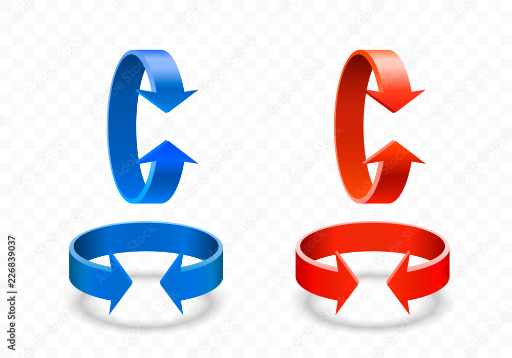 Arrow rotation 3d art info red blue color on a transparent background ...