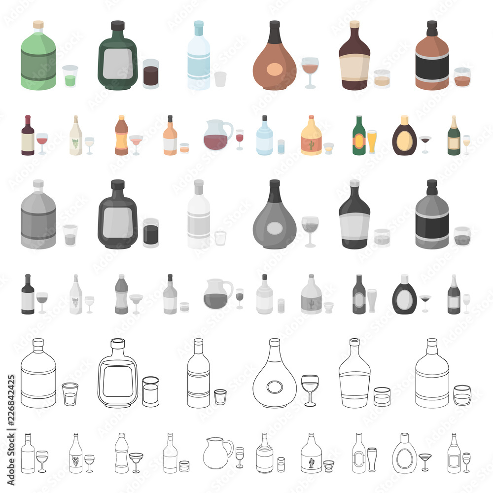 Types of alcohol cartoon icons in set collection for design. Alcohol in ...