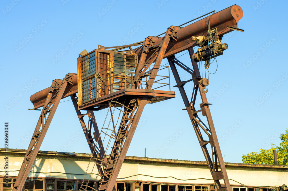gantry crane, telpher, old, ancient, past, broken, abandoned, rusty ...