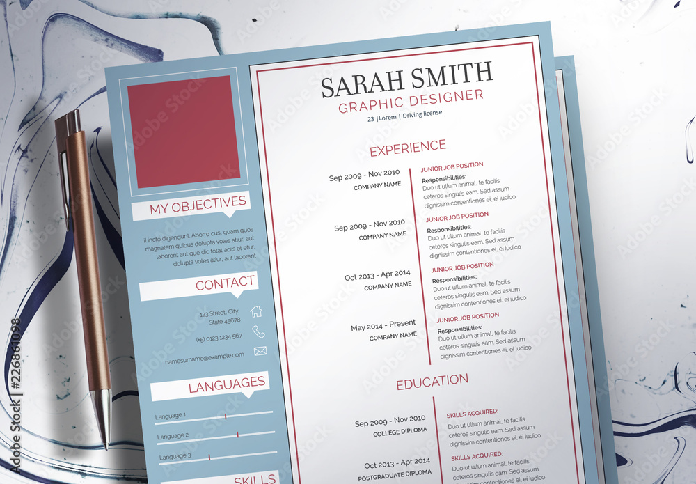 Resume Layout Set with Blue Sidebar Stock Template | Adobe Stock