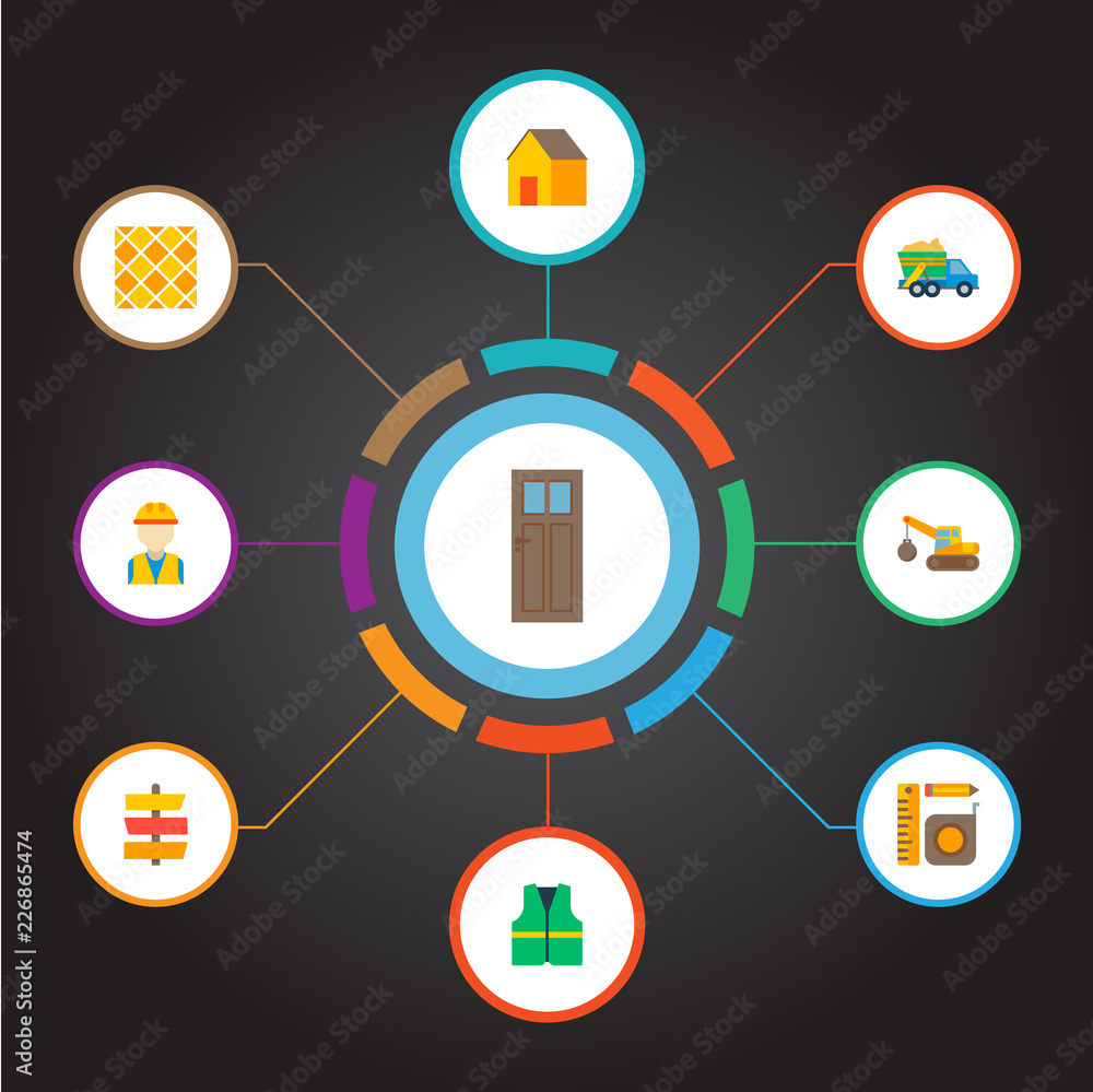 Set of industry icons flat style symbols with measurement tools ...