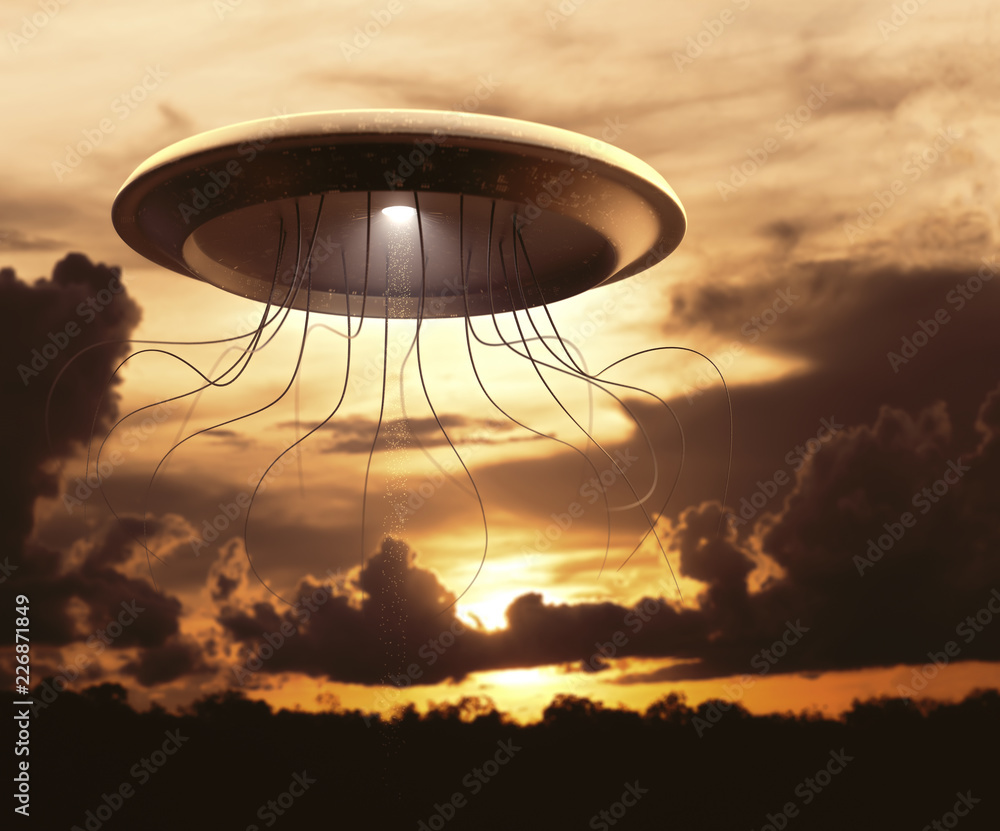 Extraterrestrial spaceship invading planet Earth. Concept image, war of ...