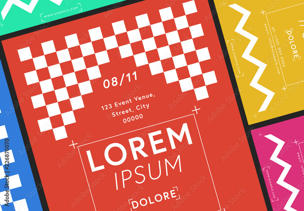 Event Flyer Layout with Checkered Pattern Stock Template | Adobe Stock