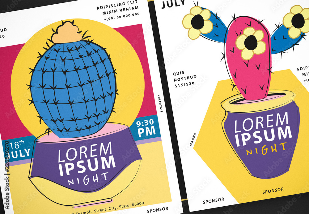 Event Flyer Layouts with Cactus Illustrations Stock Template | Adobe Stock