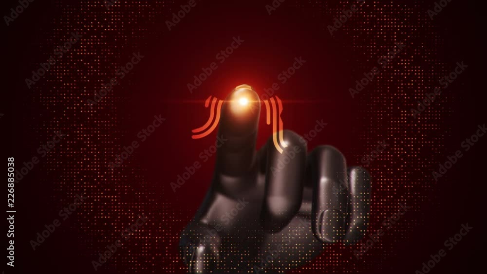 Animation touching finger of abstract human hand to touch screen and ...