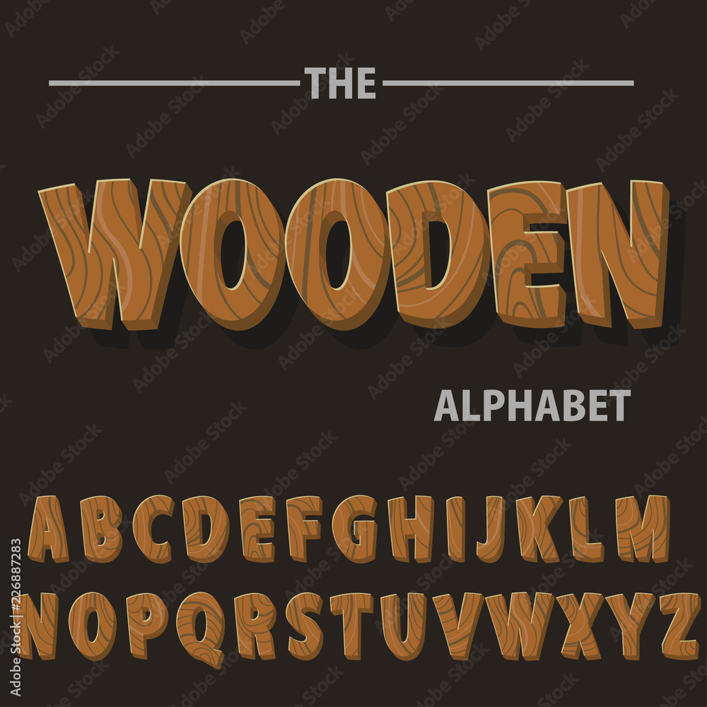 Wooden alphabet, Wood retro Font letters for Text Messages. Vector ...
