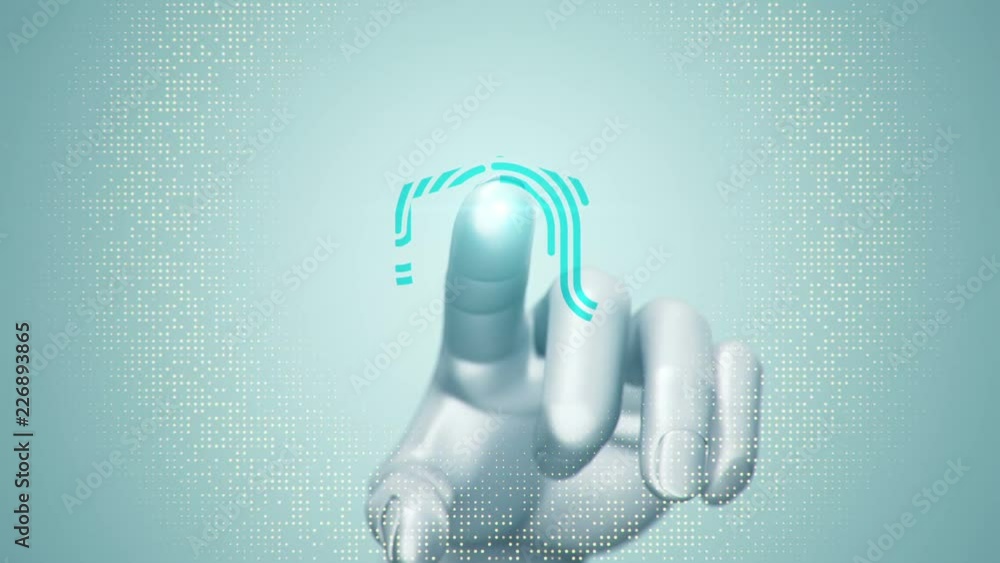 Animation touching finger of abstract human hand to touch screen and ...