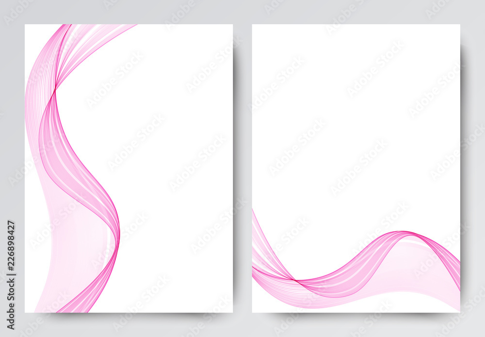 Vector layout of leaflets, brochures. Pink wavy lines on white ...