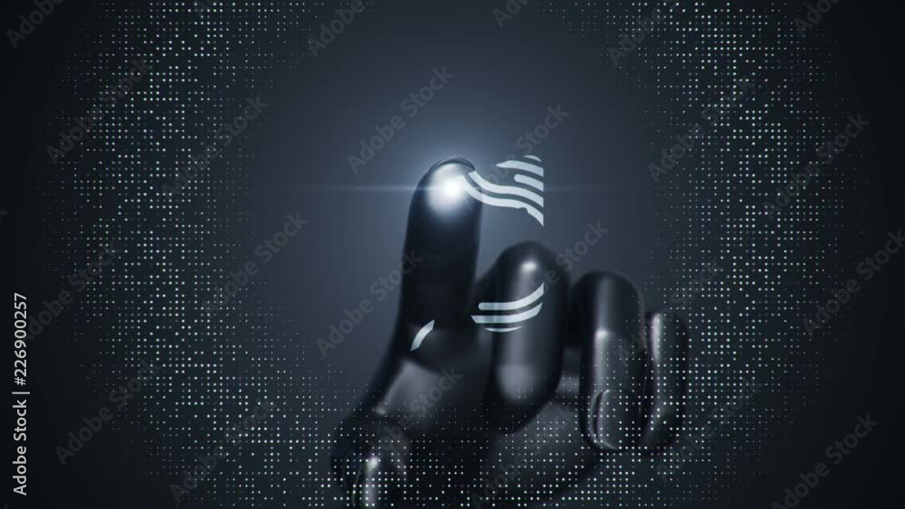 Animation touching finger of abstract human hand to touch screen and ...