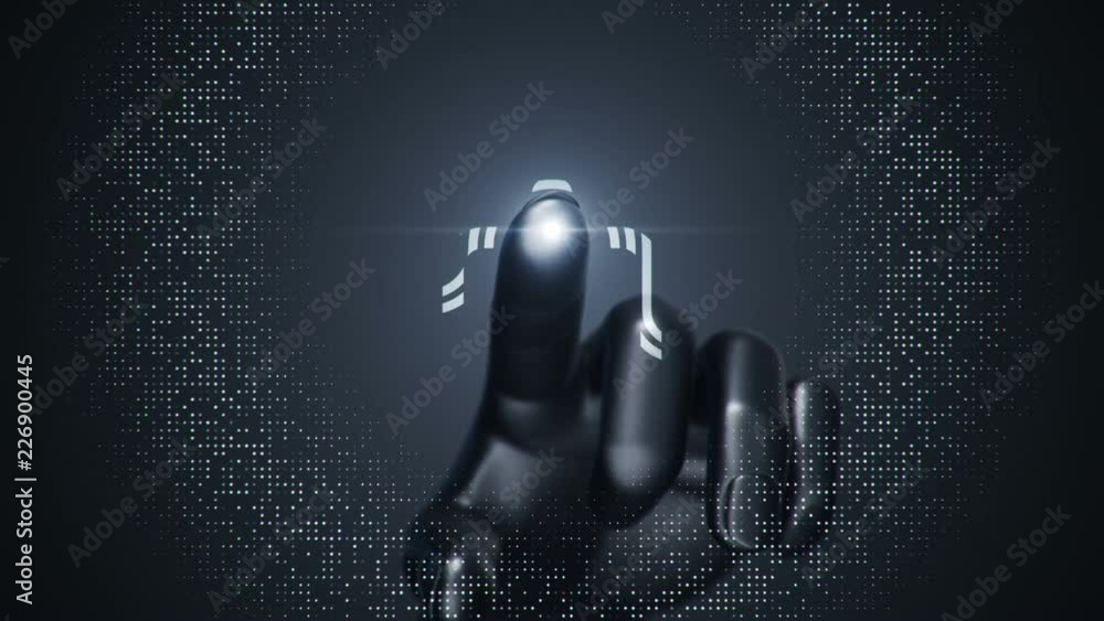 Animation touching finger of abstract human hand to touch screen and ...