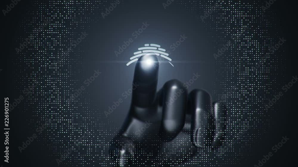 Animation touching finger of abstract human hand to touch screen and ...