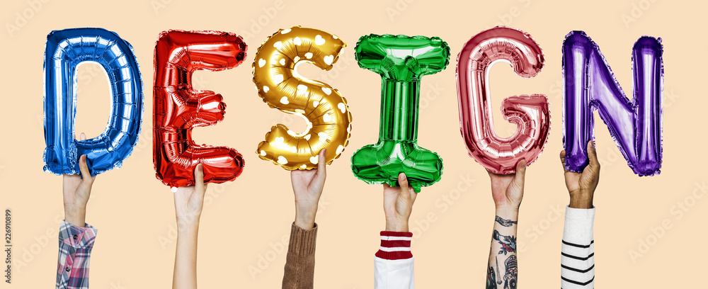 Colorful alphabet helium balloons forming the text design Stock Photo ...