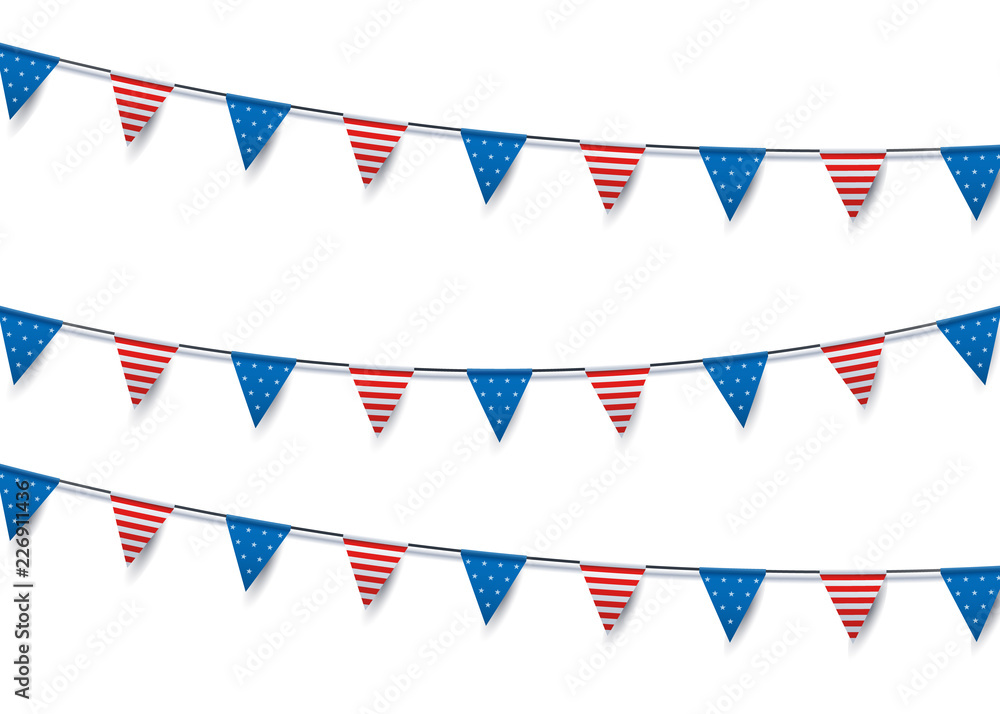 USA flag bunting decoration. Vector isolated object illustration for ...