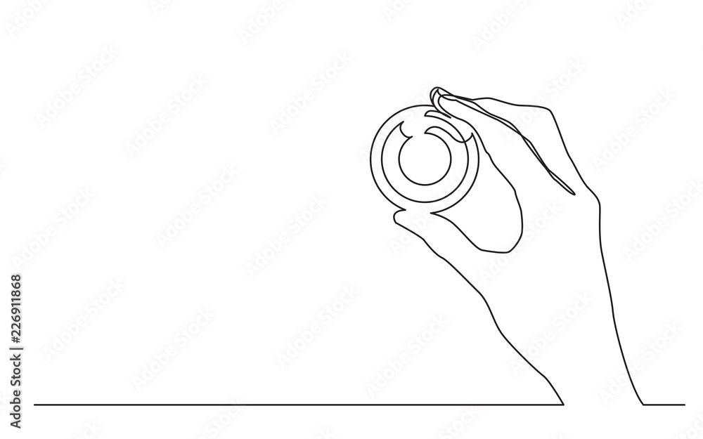 continuous line drawing of hand holding photographic camera lens Stock ...
