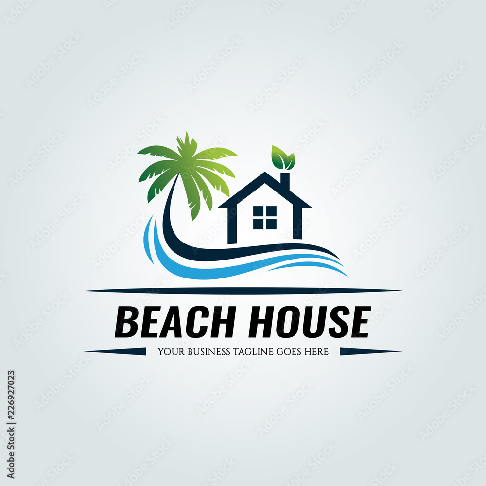Beach house logo design template. Vector illustration Stock Vector ...