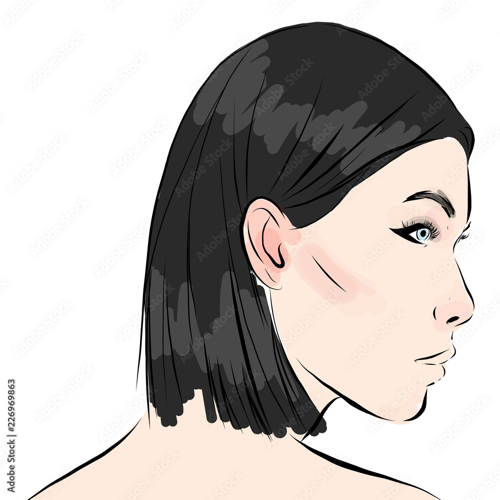 Fashion And Beauty Illustration Beautiful Girl Portrait Bob Hairstyle