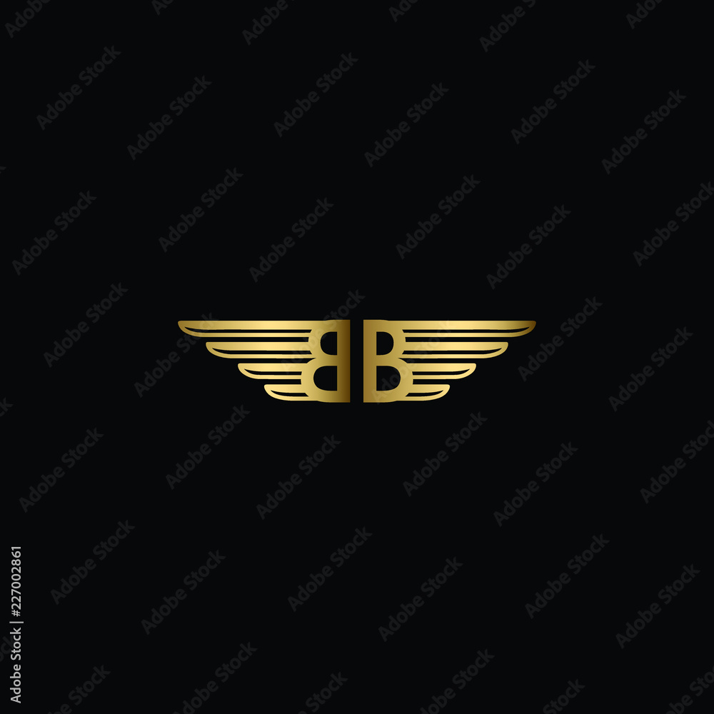 Line art Minimal Geometric Letter BB with wings Logo Design In Vector ...