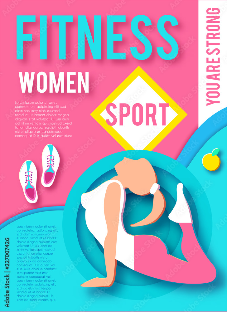 Woman Fitness Poster Template. Sport Motivation. Paper 3D Art. Workout ...