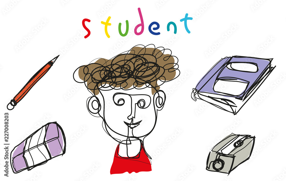 Simple line illustration student. Simple line illustration student with ...