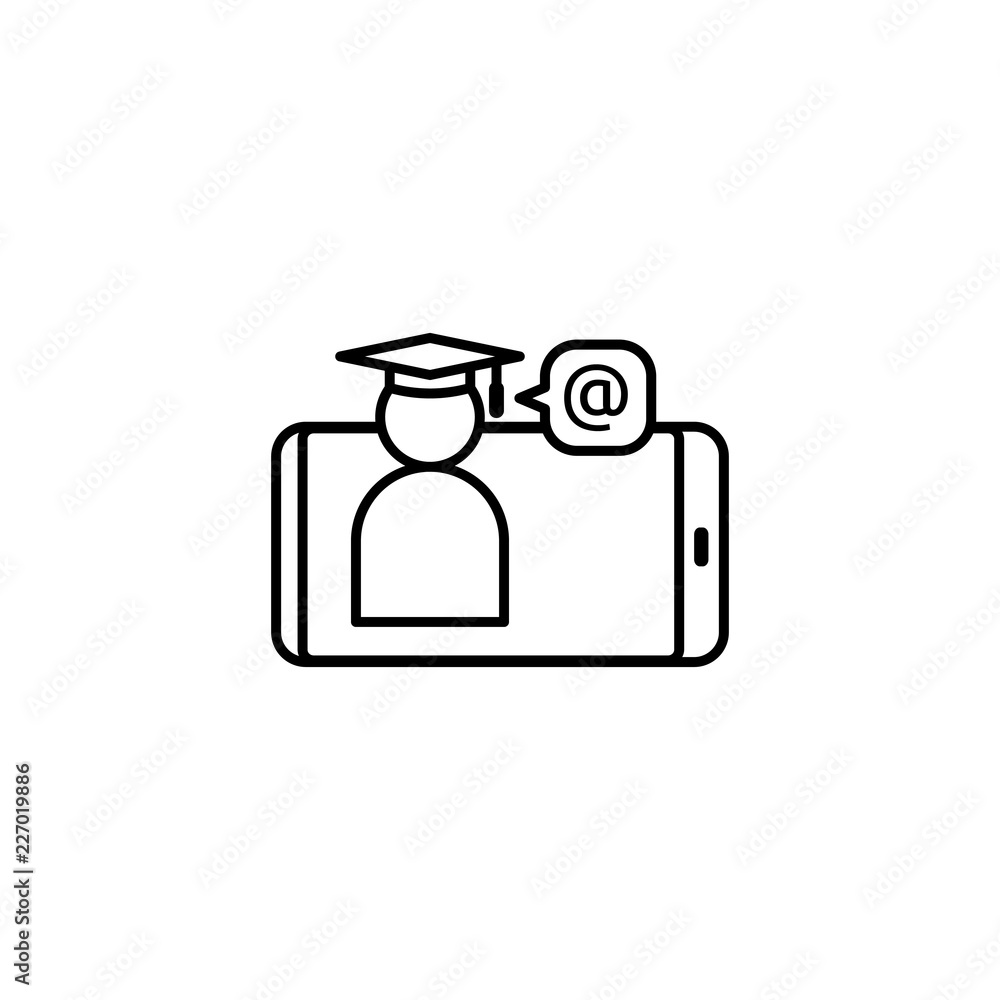 E-learning line icon. Online internet education symbol. graduation cap ...
