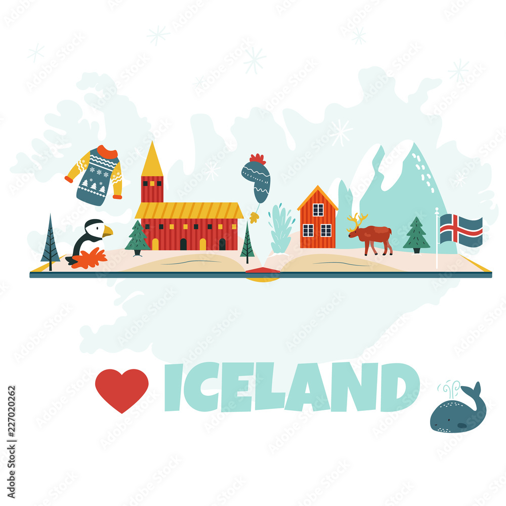 Iceland cartoon vector banner. Travel illustration Stock Vector | Adobe ...