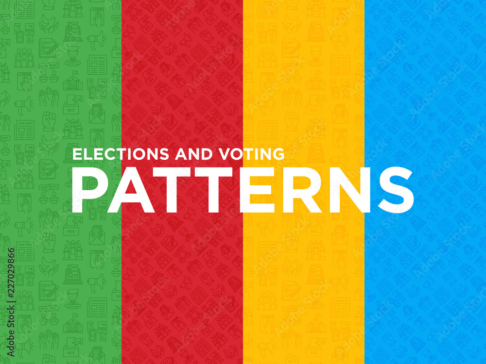 Four different Election and votings seamless patterns with thin line ...