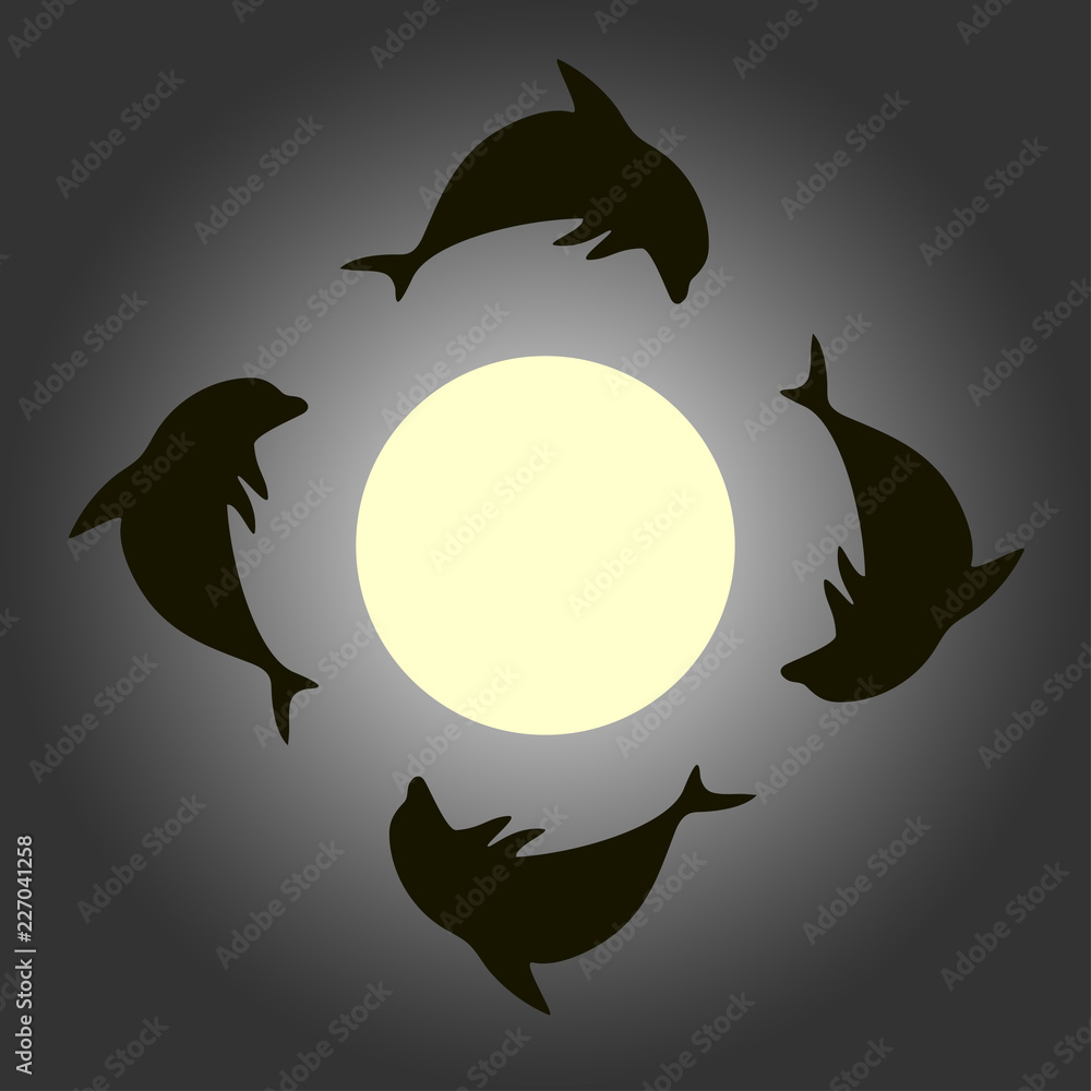 Dolphin circle Silhouette, Dolphin Poster, Dolphin Vector, Dolphin ...