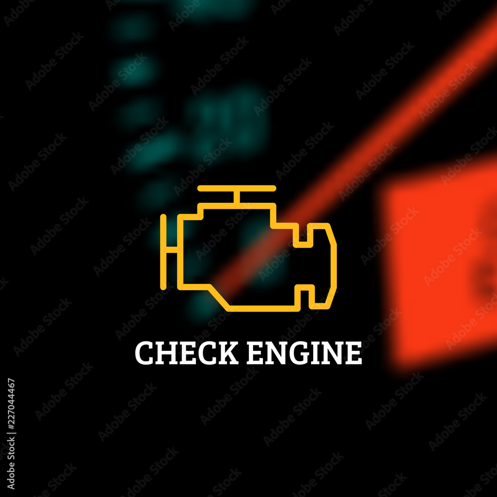 Check engine light on defocused dashboard background. Vector ...