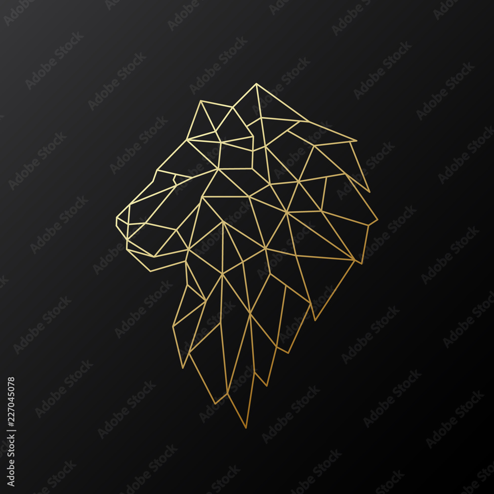 Vecteur Stock Golden polygonal Lion illustration isolated on black ...