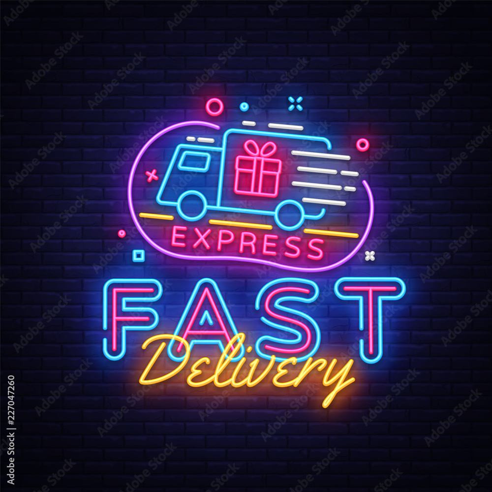 Fast Delivery neon sign vector. Delivery concept Design template neon ...