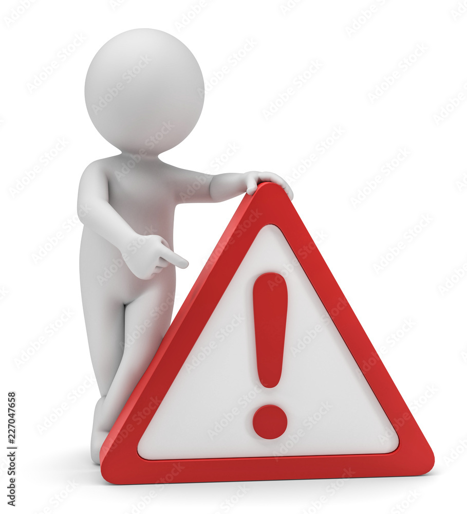 3D Illustration weißes Männchen Mit Schild und Ausrufezeichen Stock-Illustration | Adobe Stock