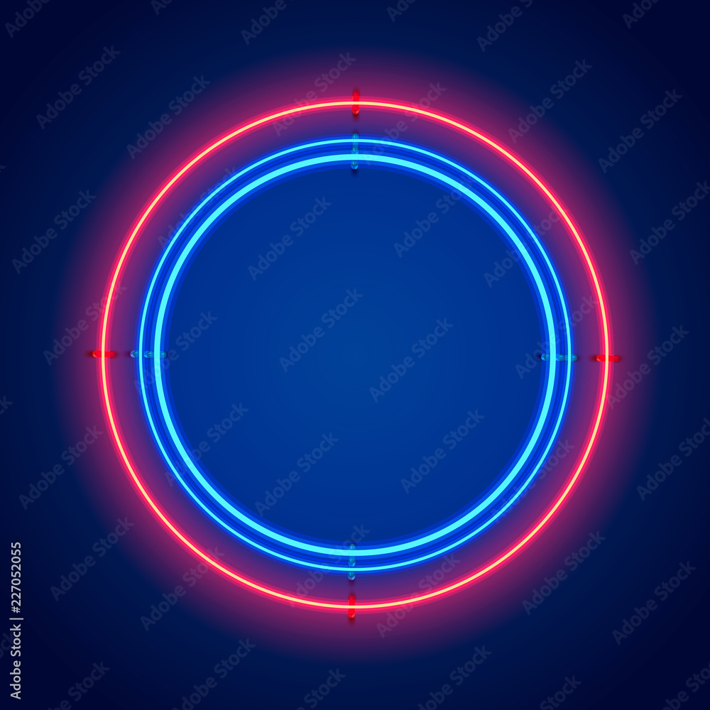 Neon frame sign in the shape of a circle. template design element ...