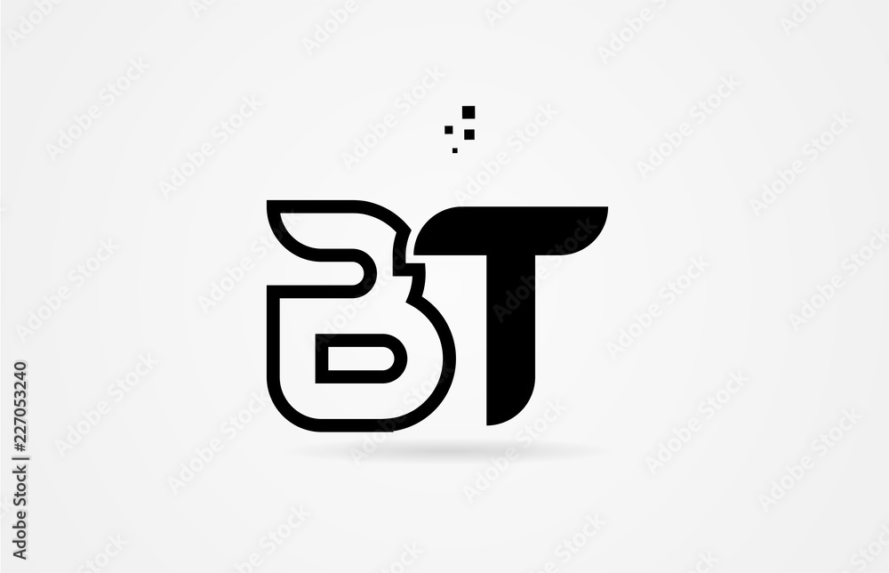 black and white alphabet letter bt b t logo icon design Stock Vector ...