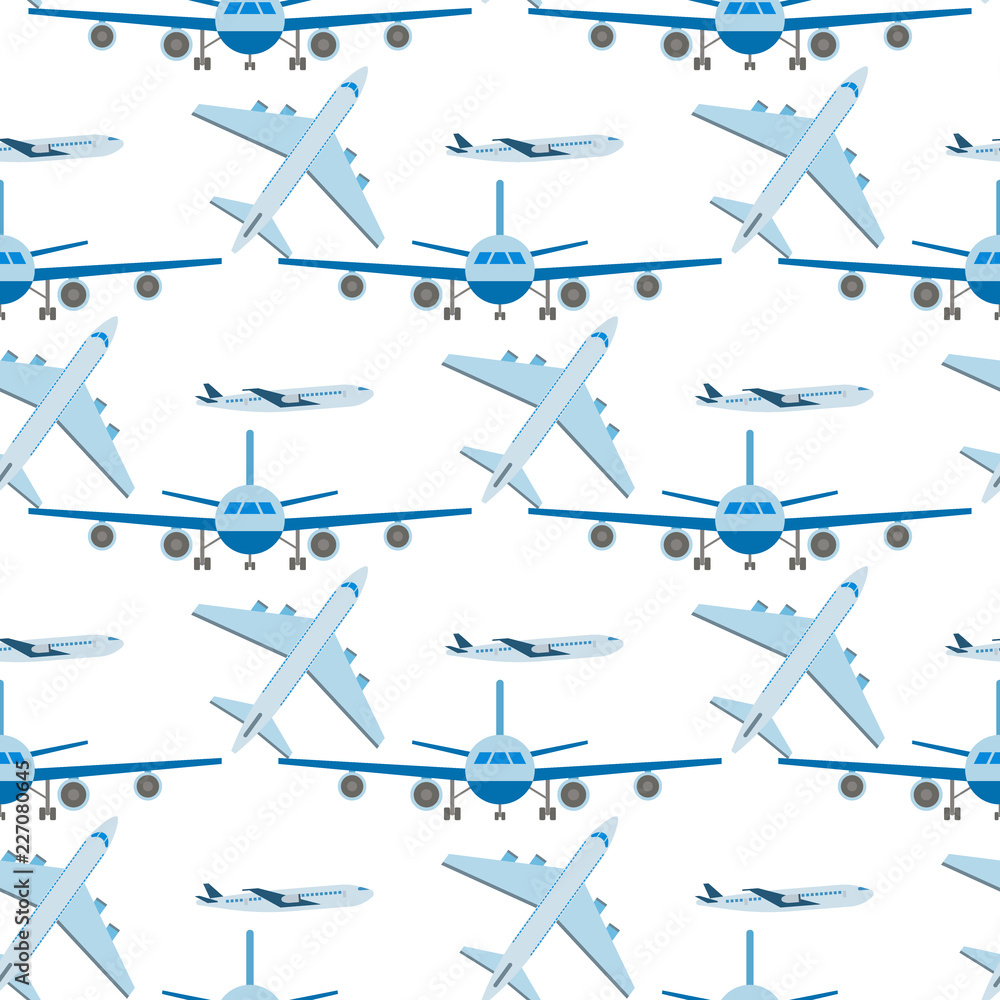 Airplane seamless pattern background vector illustration top view plane ...